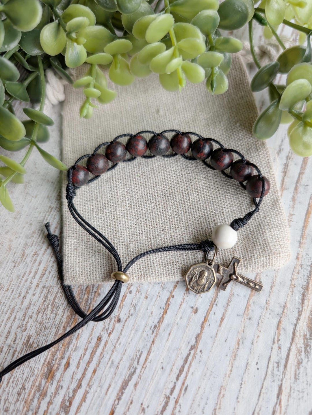 St. Benedict Medal Solid Bronze + Saffron Jasper Sacrifice Bead ...