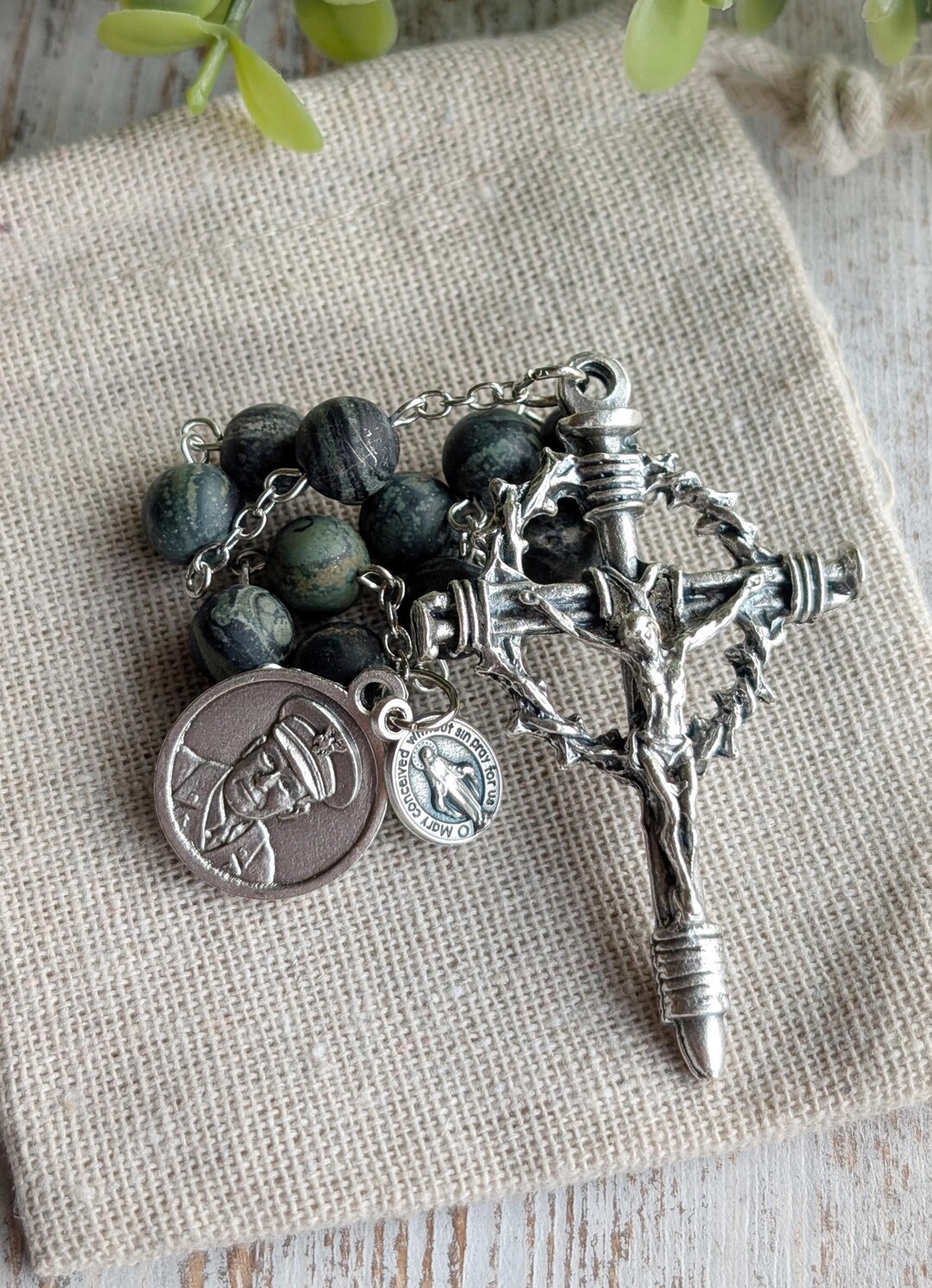 Venerable Fr. Emil Kapaun and Miraculous Medal + Matte Kambaba Jasper ...