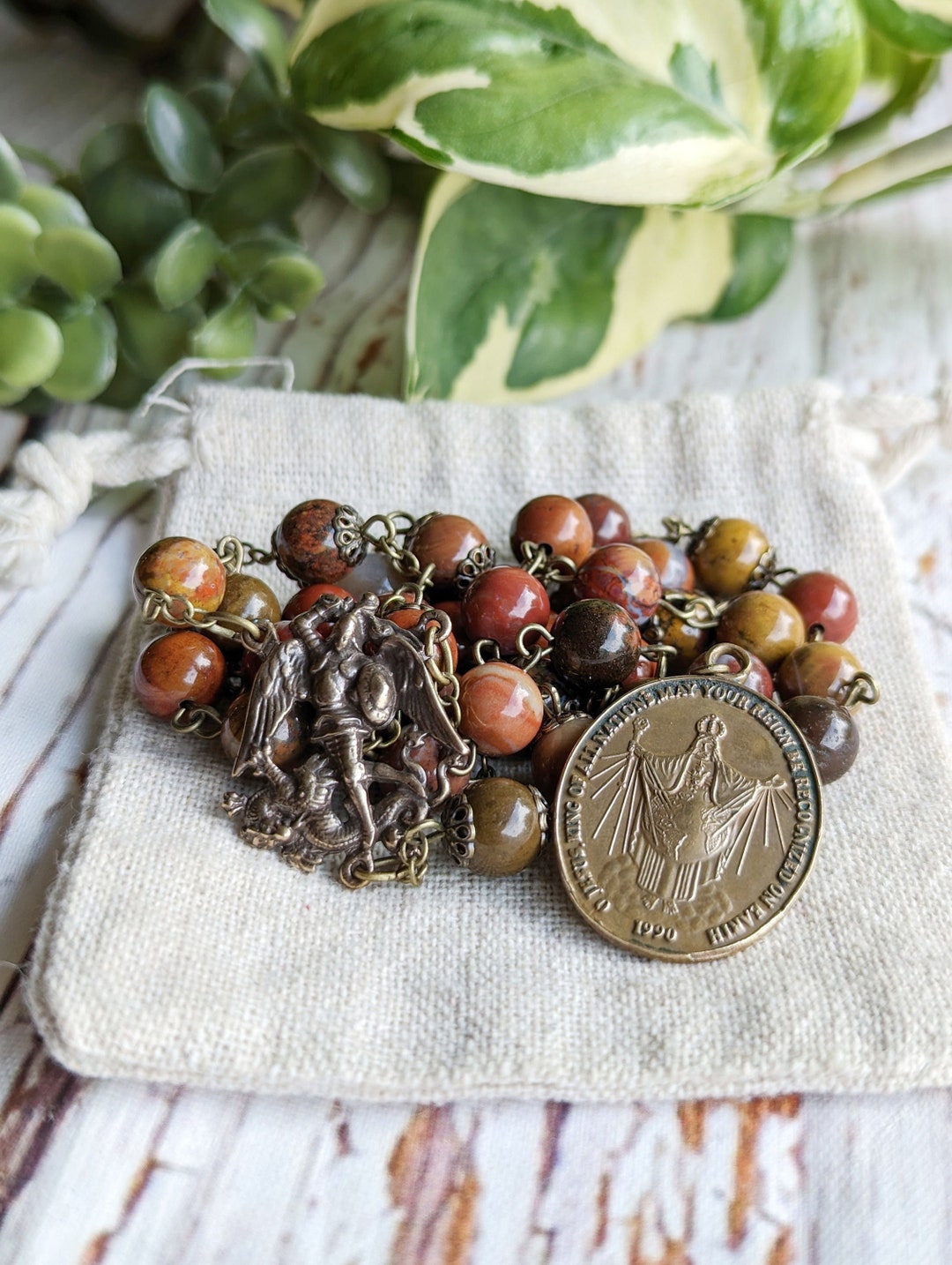 St. Michael Chaplet Solid Bronze With Vintage Medal + Moroccan Seam ...