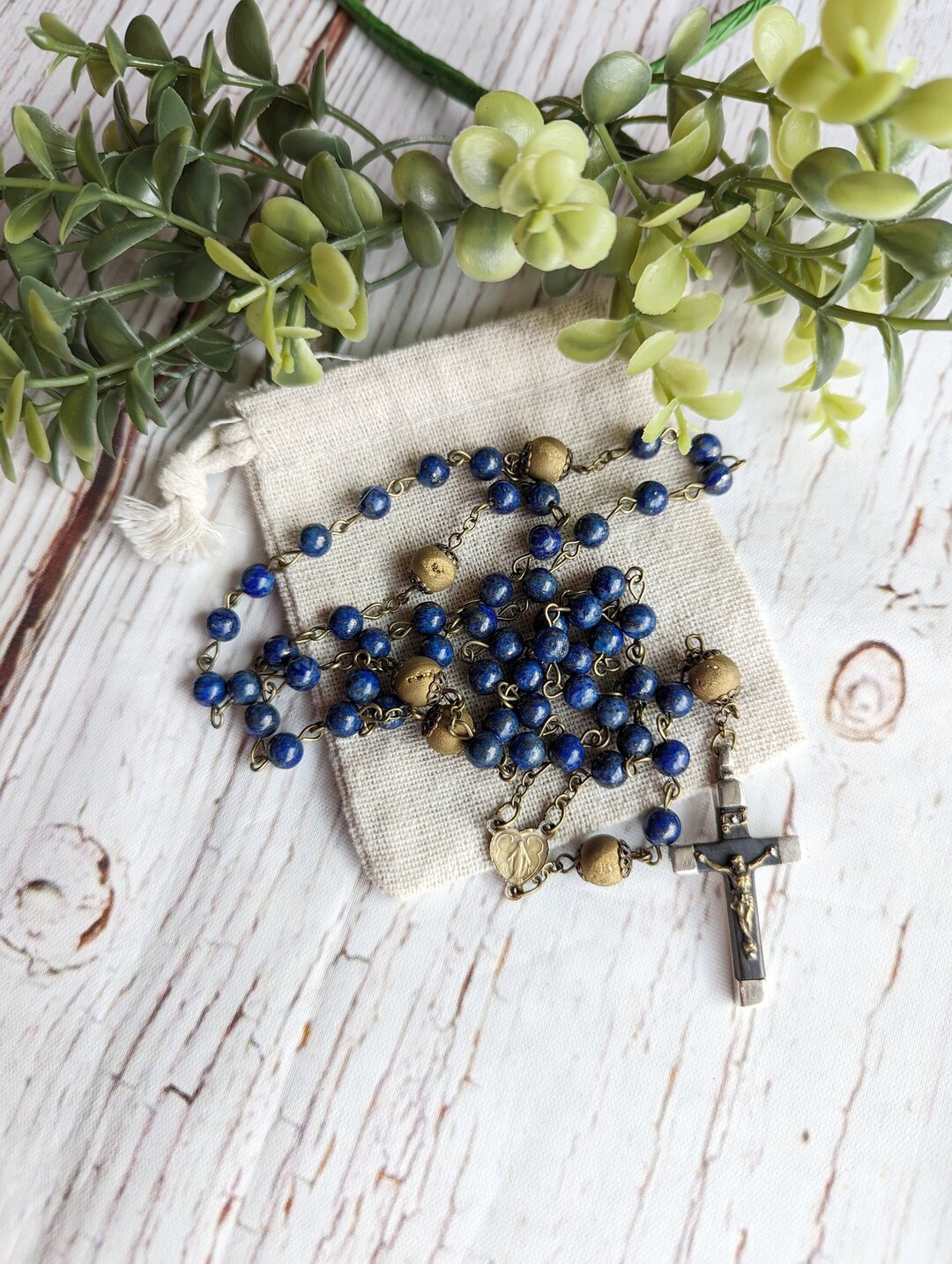 Vintage Our Lady of Grace Floral Center, Vintage Crucifix Lapis and ...