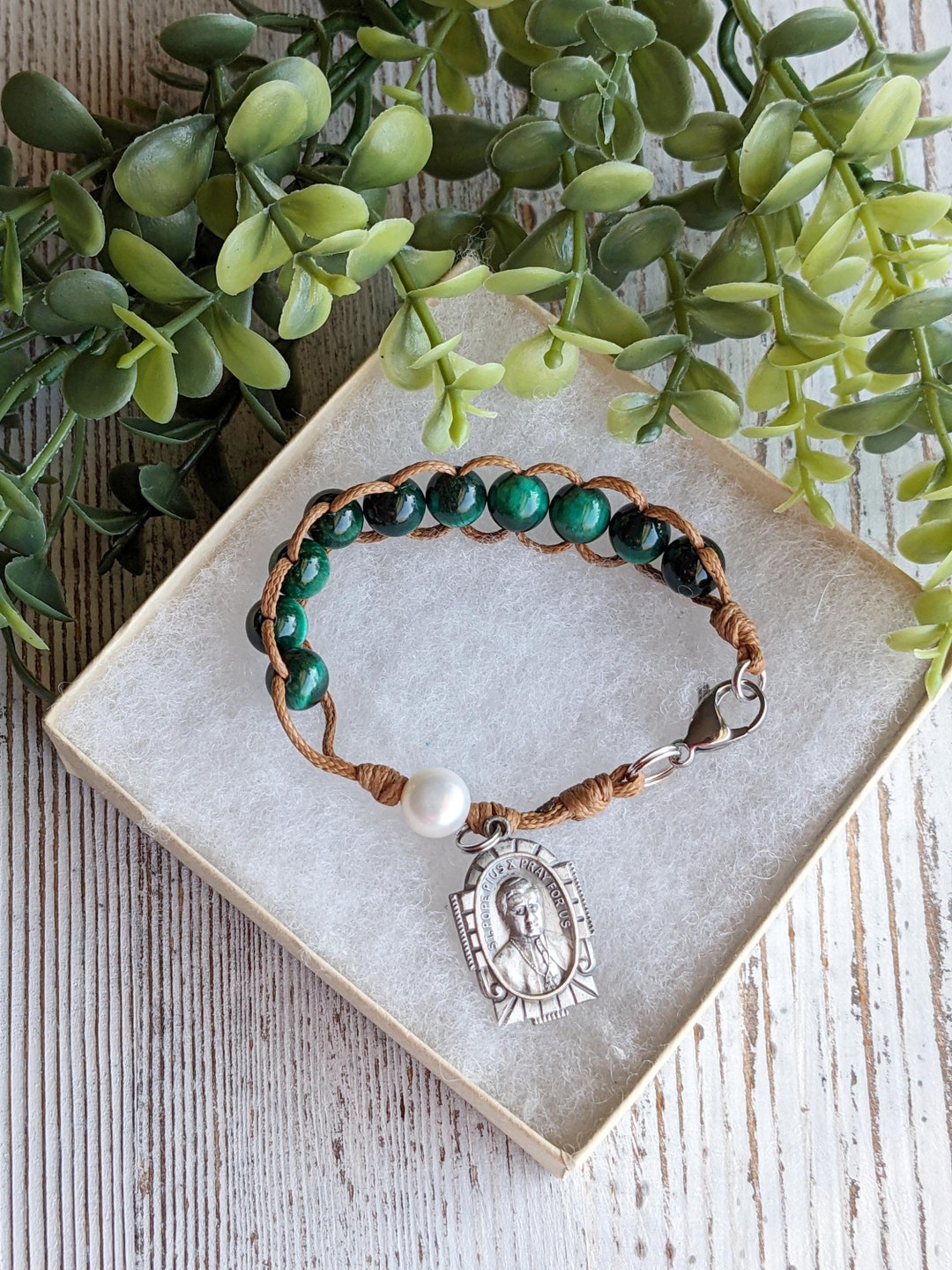 Vintage Pope St.pius X and Papal Motto Silver Tone + Green Tiger Eye ...