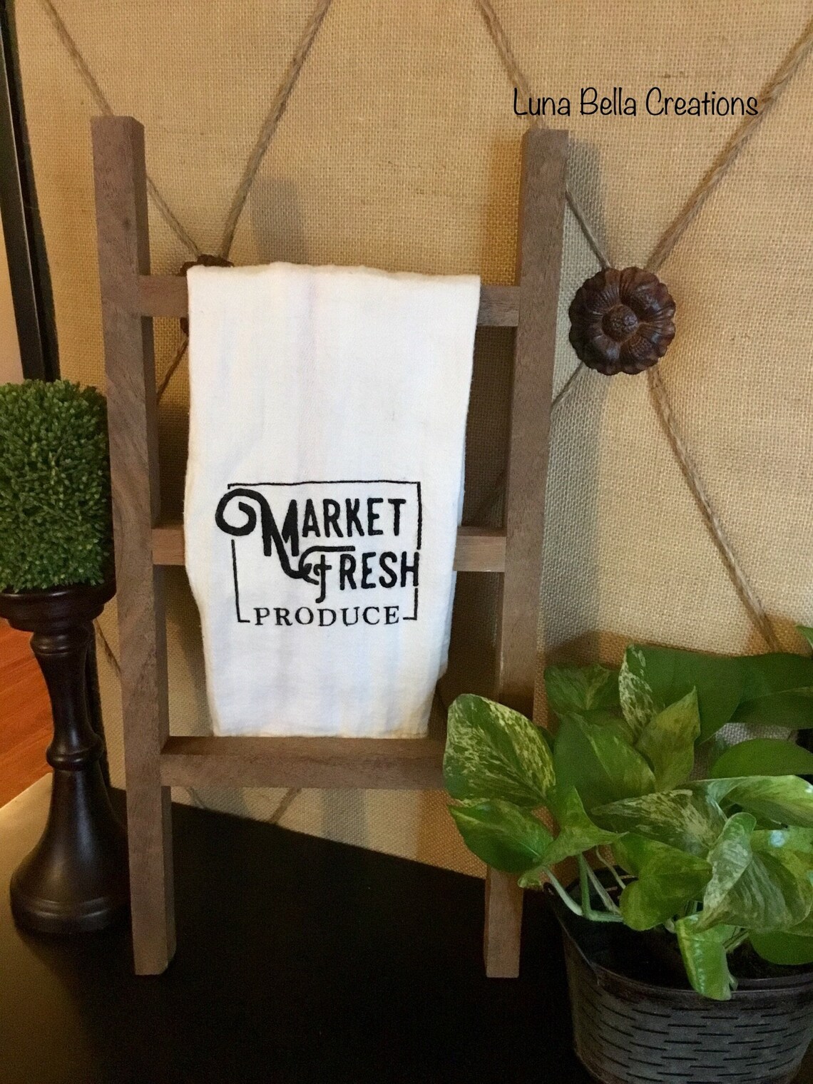 Lunabellahandmade | Farmhouse Tea Towel Ladder | Ladder Rustic Decor ...