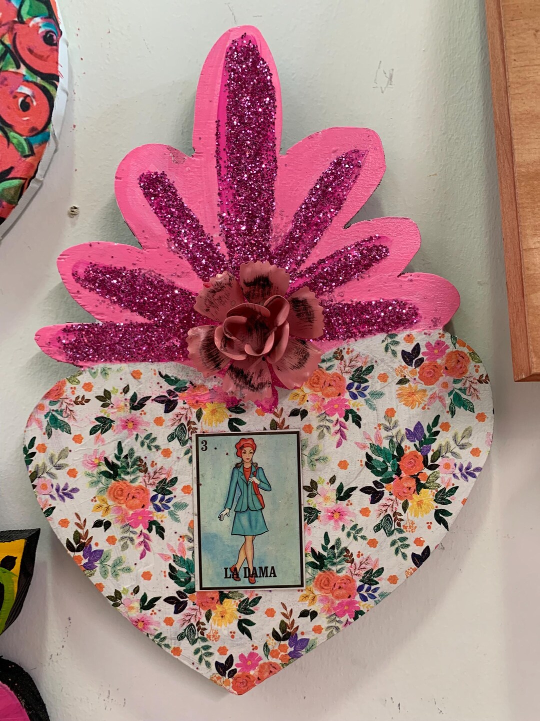 Mexican Art “la Dama” Wooden Heart Cut Out - Etsy