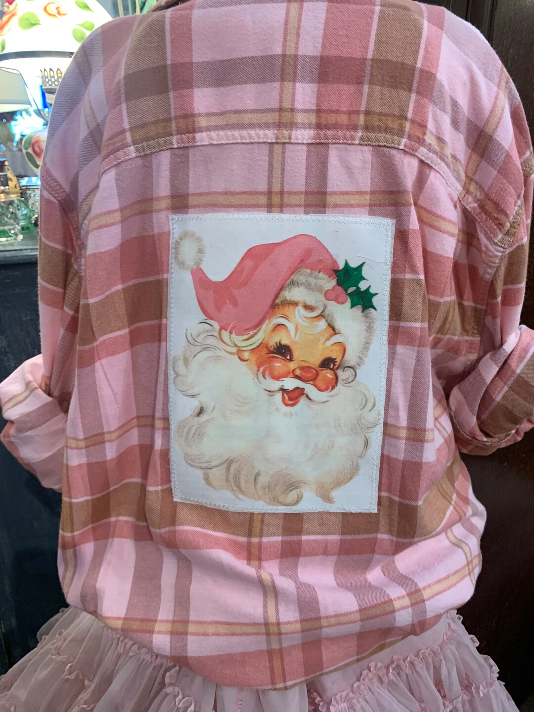 Vintage Pink Santa Flannel/retro Christmas Shirt/ Holiday Plaid Top - Etsy