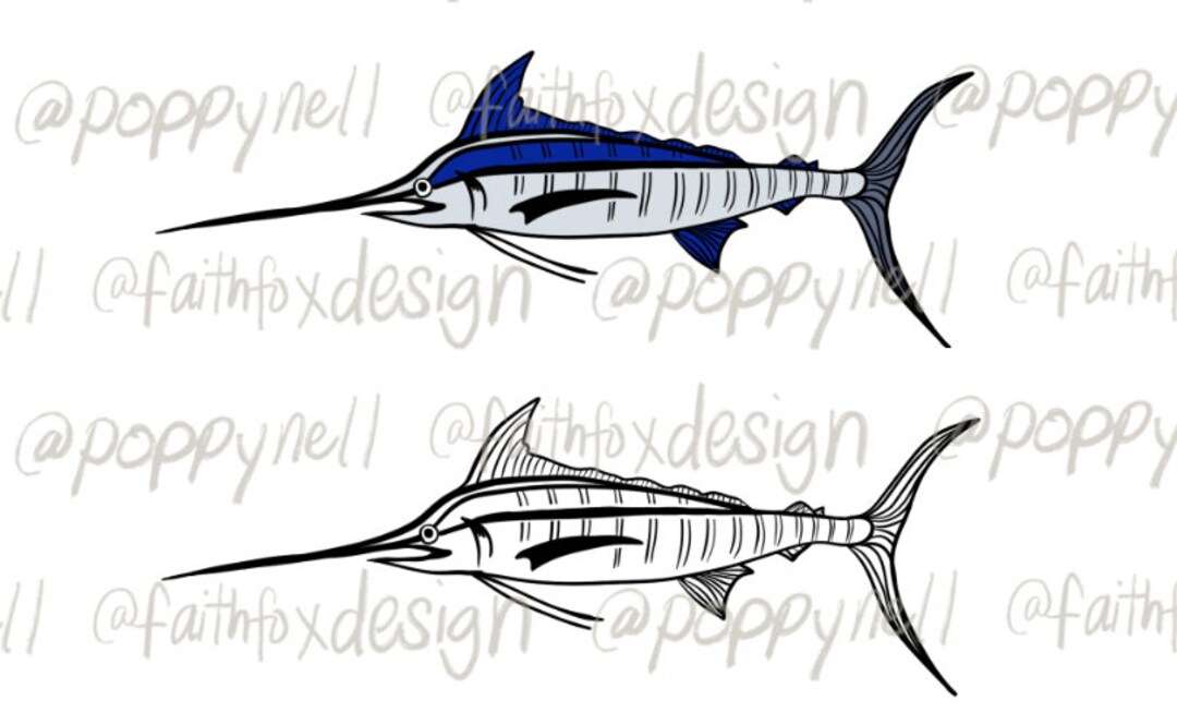 Blue White Marlin Fish SVG PNG - Etsy