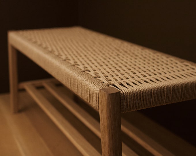 Mid Century Entryway Woven Seat Shoe Bench - Etsy