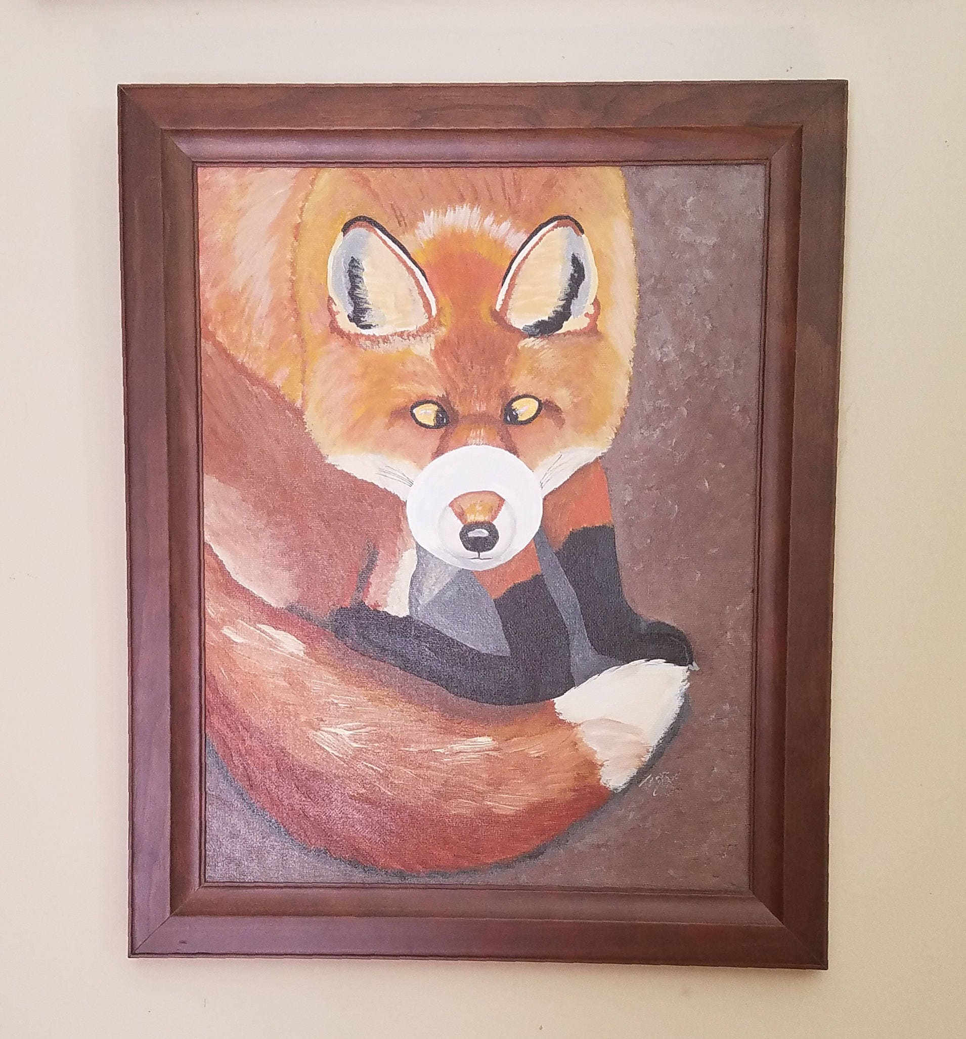 Whimsical fox art Fox with a donut Fun woodland art Siily | Etsy