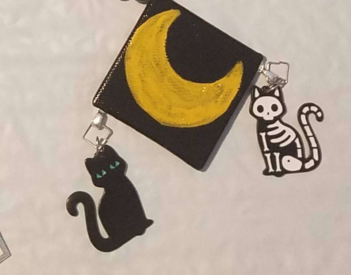 Moon and Cat Necklace Cat Charms Moon Painting Purple - Etsy