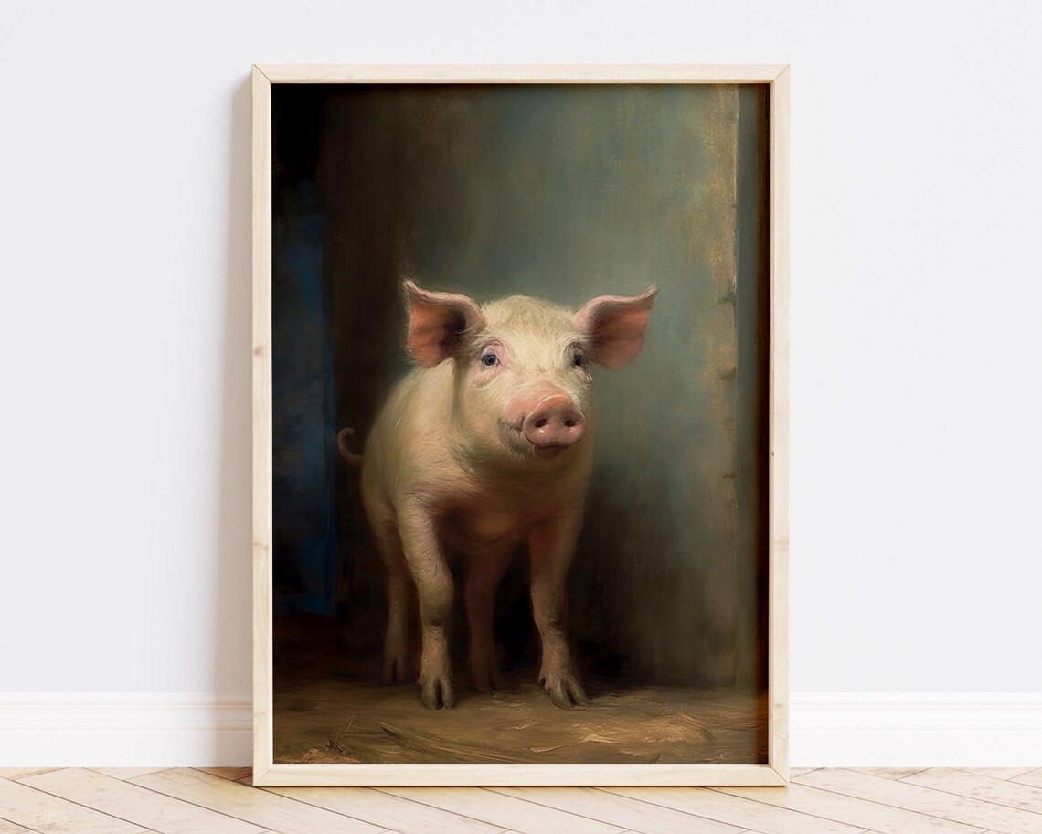Pig Wall Art Printable Pig Painting Antique Oil Painting - Etsy