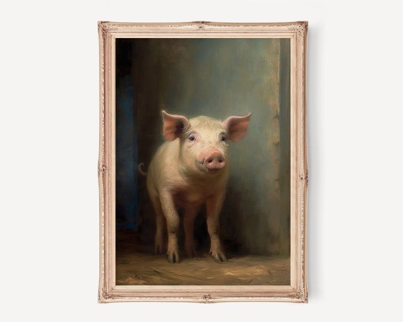 Pig Wall Art Printable Pig Painting Antique Oil Painting - Etsy
