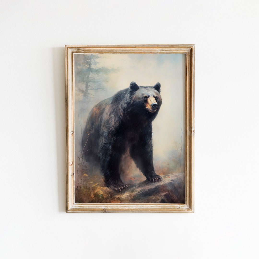 Dreamy Black Bear Print, Vintage Wildlife Oil Painting - Digital ...