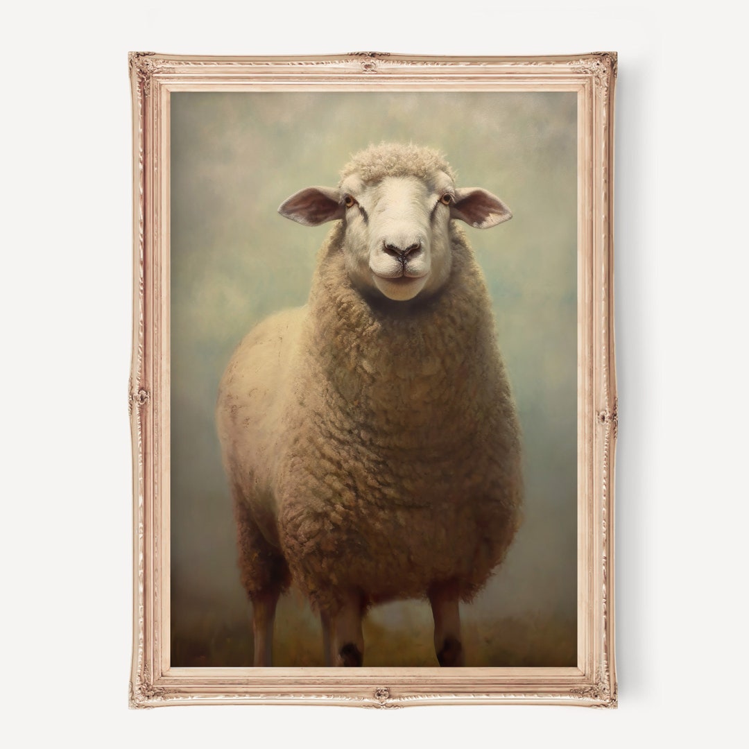 Printable Sheep Wall Art, Vintage Sheep Painting, Rustic Animal Art Print, Digital Download ...
