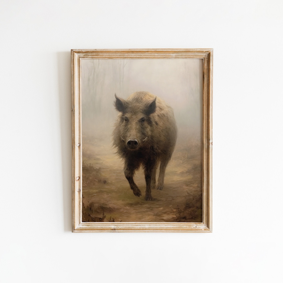 Boar Wall Art, Printable Pig Painting, Antique Oil Painting, Vintage ...