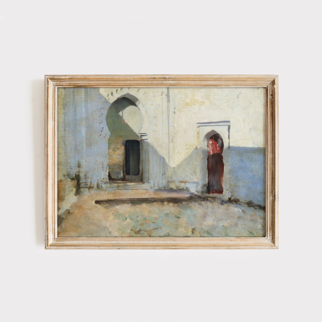 Beautiful Painting of a Courtyard in Morocco, 1880, Printable Vintage ...