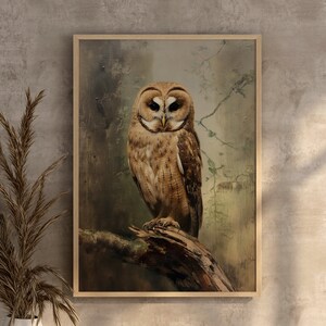 Owl in the Woods Painting Rustic Cabin Decor Antique Animal - Etsy