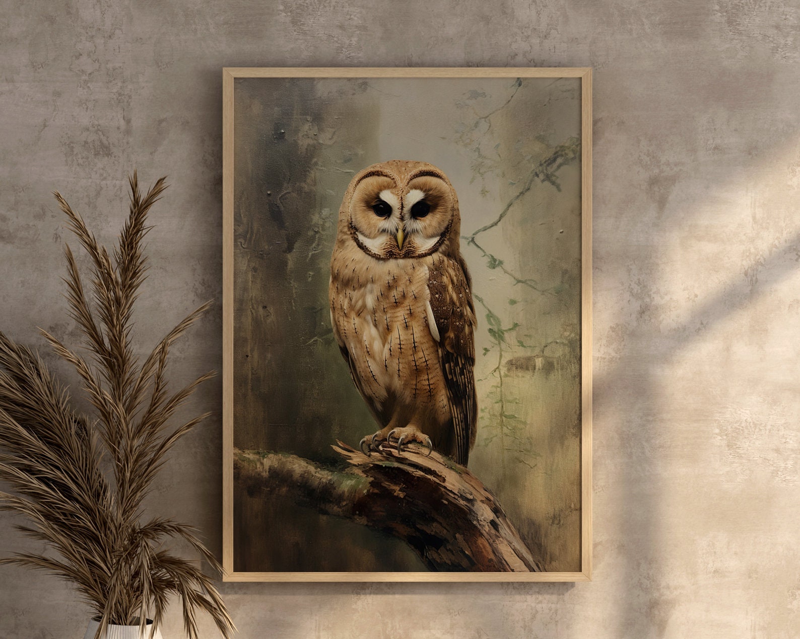 Owl in the Woods Painting Rustic Cabin Decor Antique Animal - Etsy