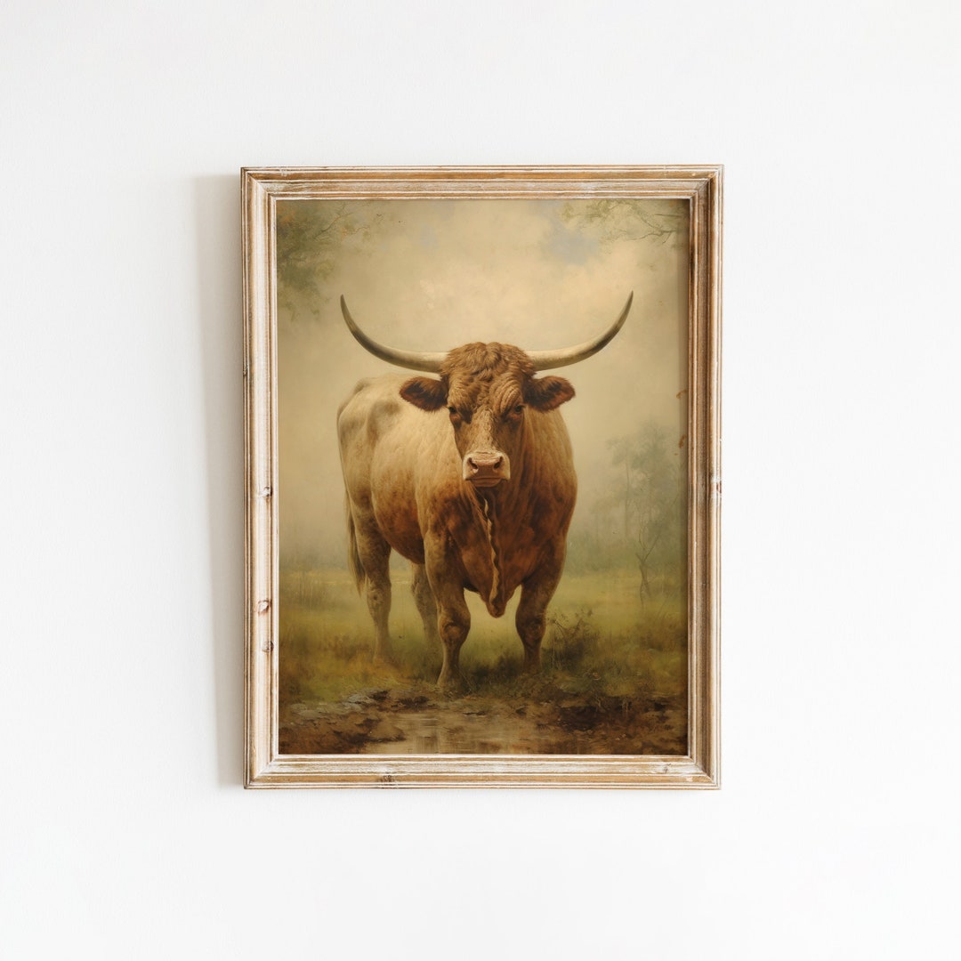 Ox Wall Art, Antique Oil Painting, Vintage Animal Art Print, Bullock ...