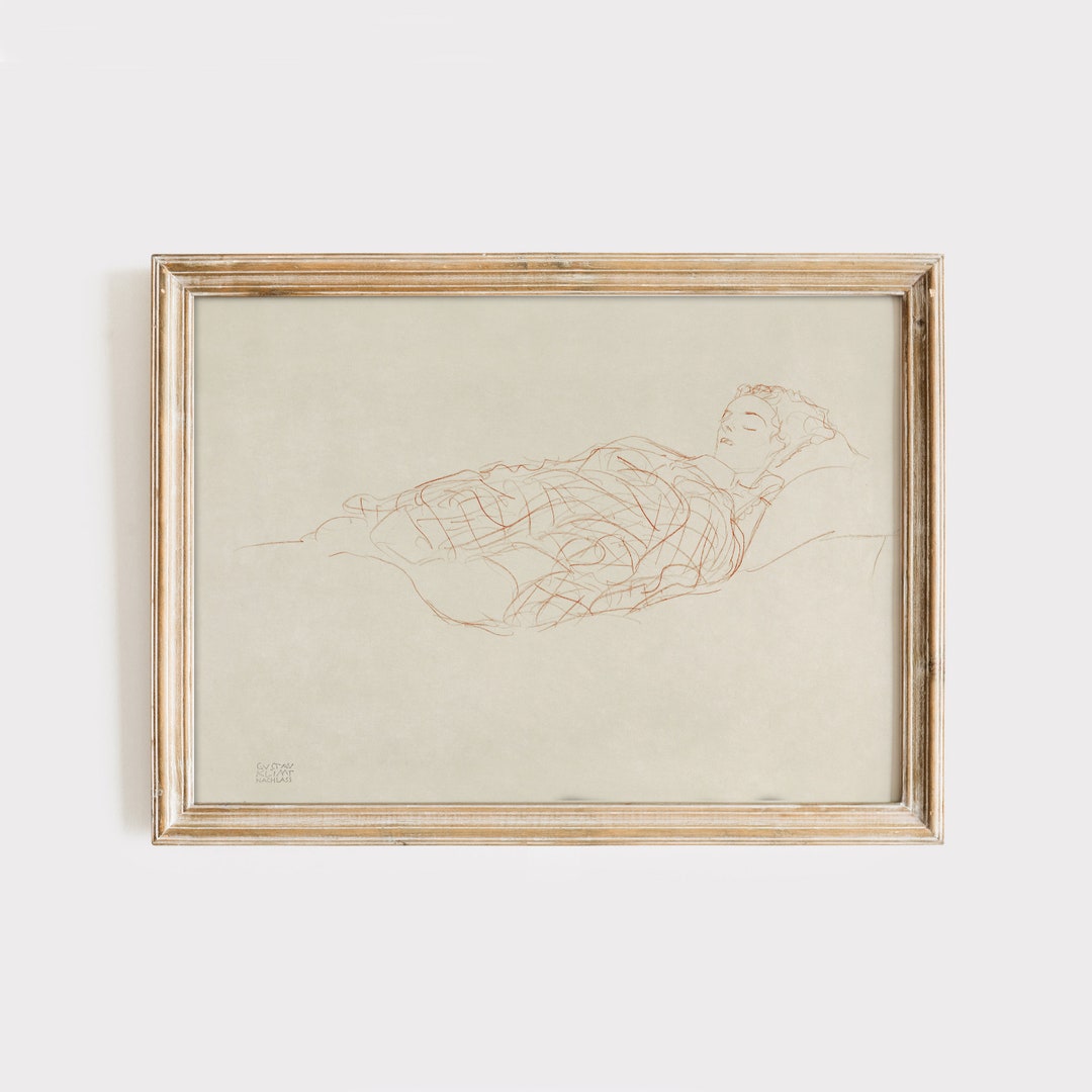 Vintage Sketch of a Woman Resting, vintage Sketch by Gustav Klimt ...