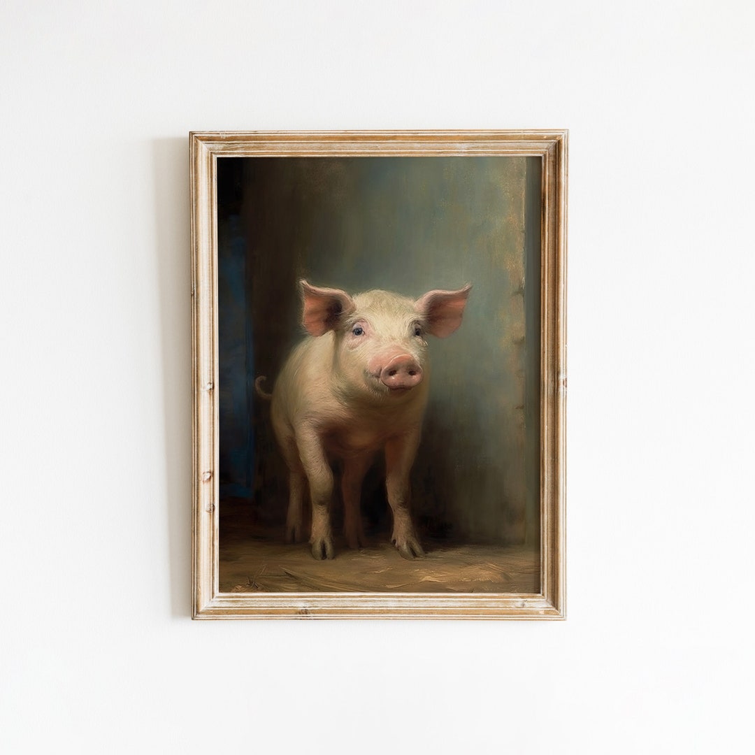 Pig Wall Art, Printable Pig Painting, Antique Oil Painting, Vintage ...