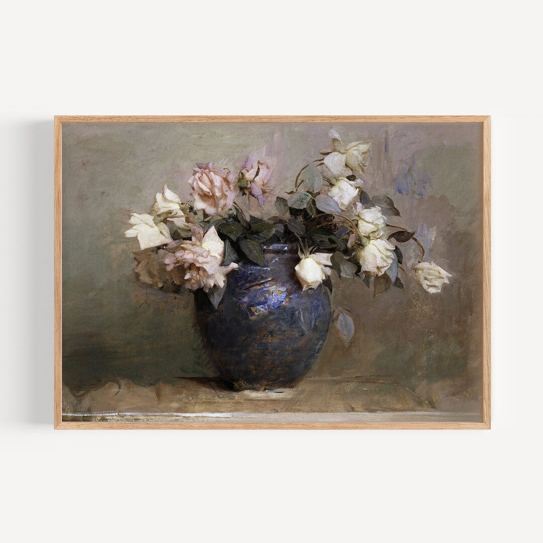 Light Pink Roses in Blue Vase By abbott Handerson Thayer | Printable ...