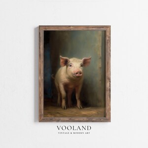 Pig Wall Art, Printable Pig Painting, Antique Oil Painting, Vintage ...