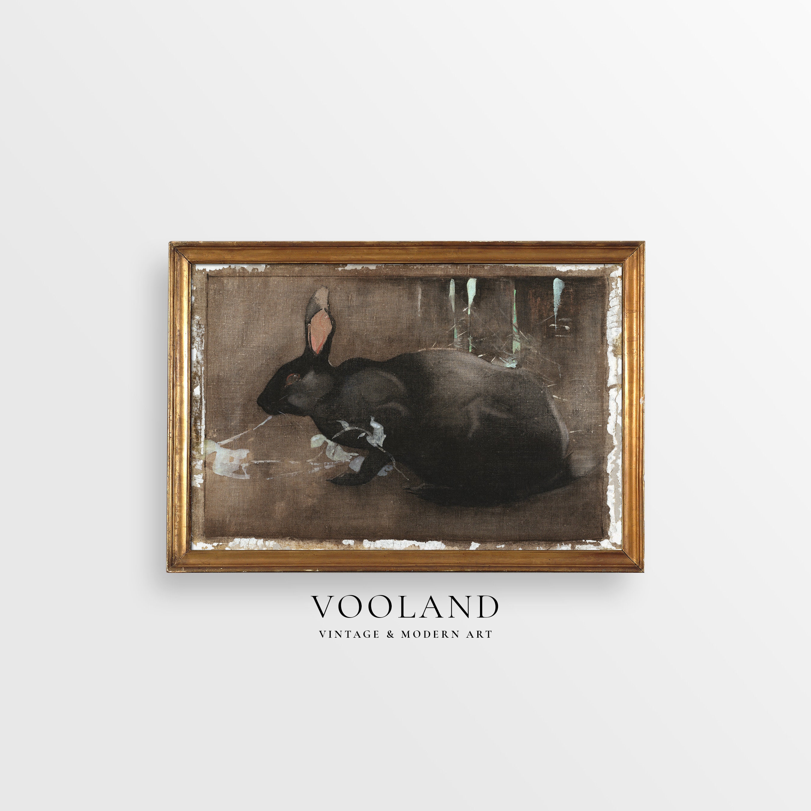 Vintage Rabbit Painting, Black Rabbit Painting, Animal Ar Print ...