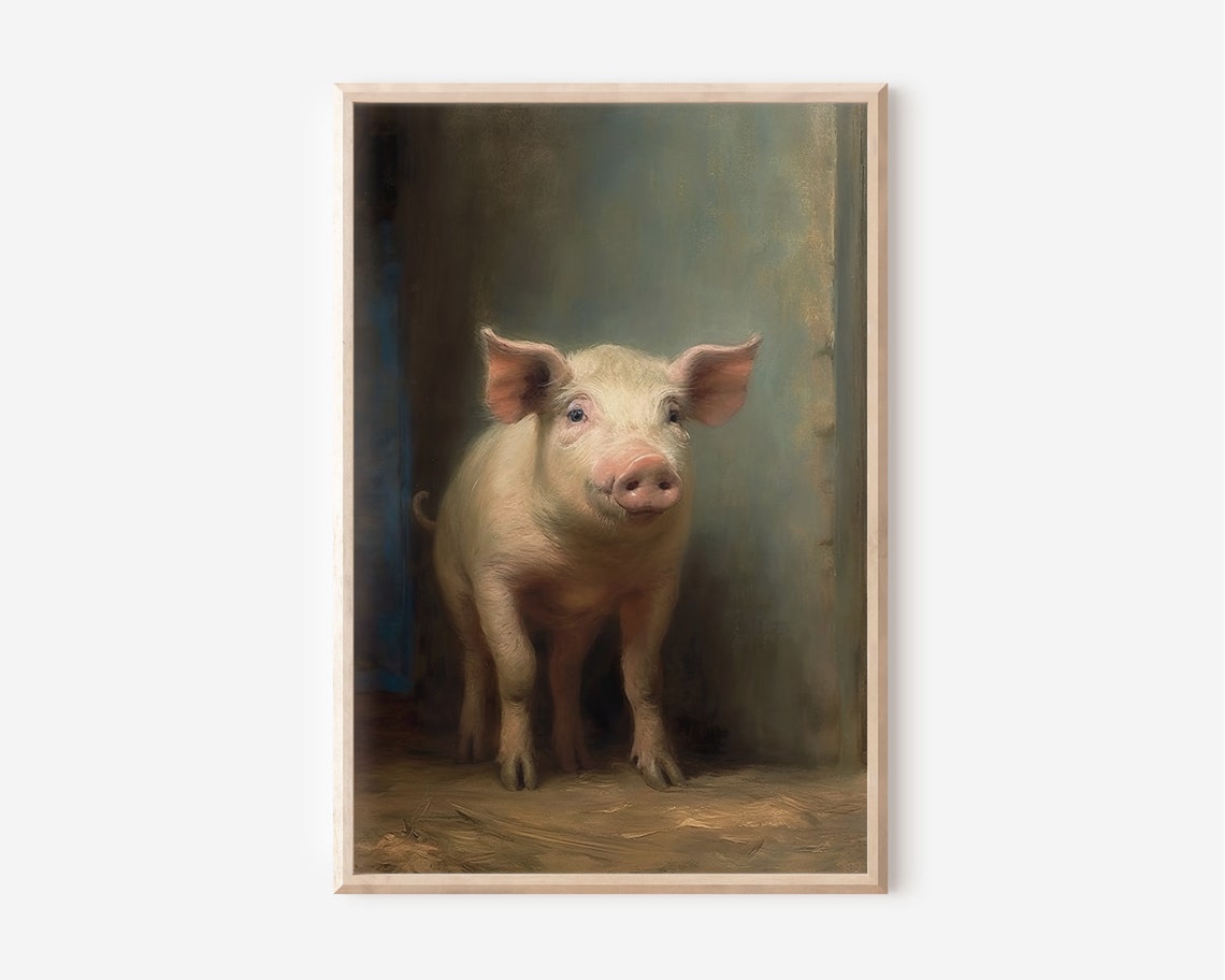Pig Wall Art Printable Pig Painting Antique Oil Painting - Etsy