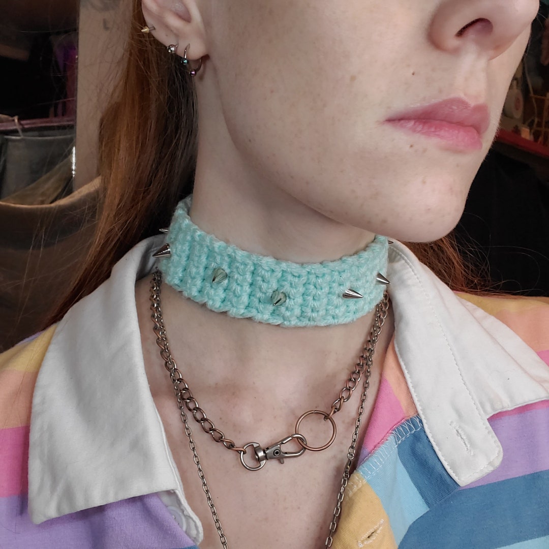 Pastel Blue Spiked Crochet Collar - Etsy