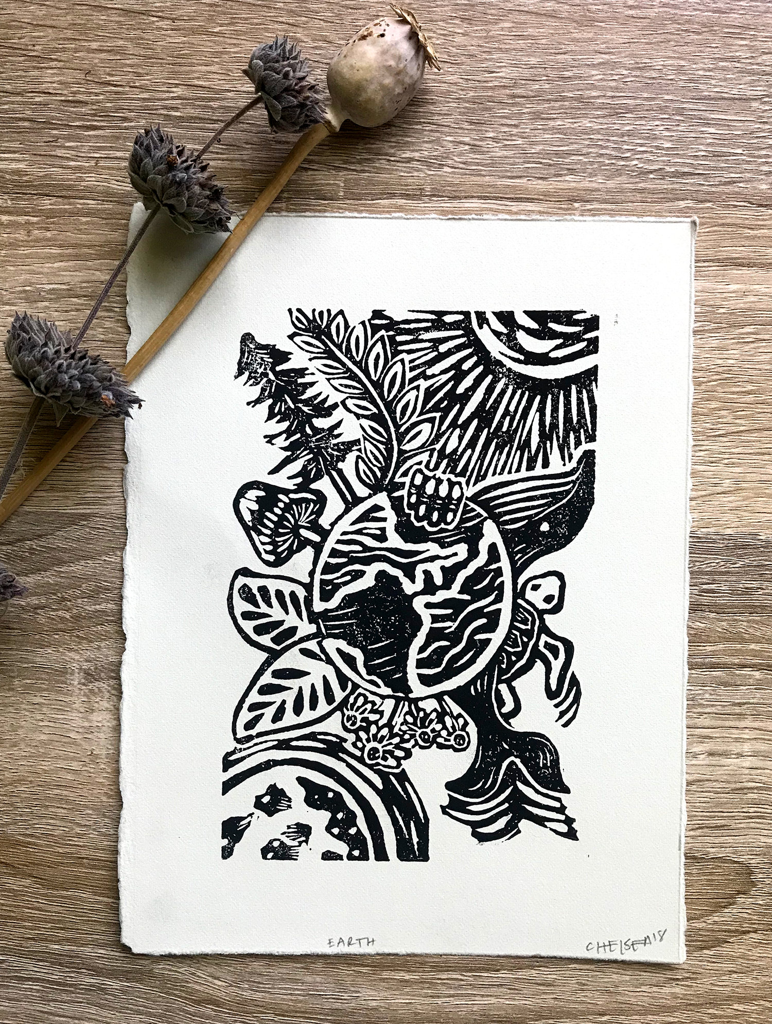 EARTH Hand Carved Lino Cut - Etsy