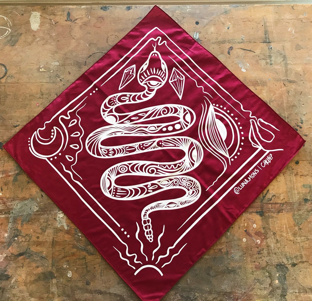 Snake Bandana, Original Artwork Screenprinted in California on Wine ...