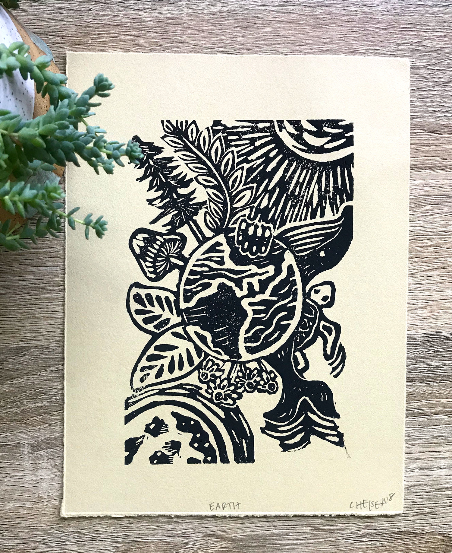 EARTH Hand Carved Lino Cut - Etsy