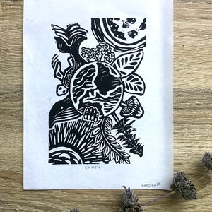 EARTH Hand Carved Lino Cut - Etsy