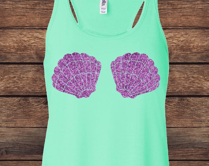 GLITTER Disney Tank | Little Mermaid Ariel Tank | Clam Shell Bra Tank ...