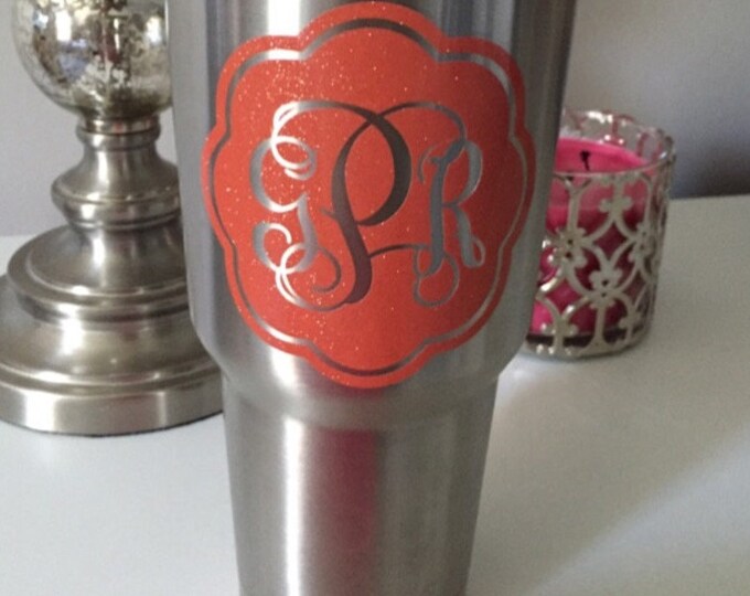 Glitter Fancy Monogram Decal YETI Tumbler Decal Elegant YETI Decal ...