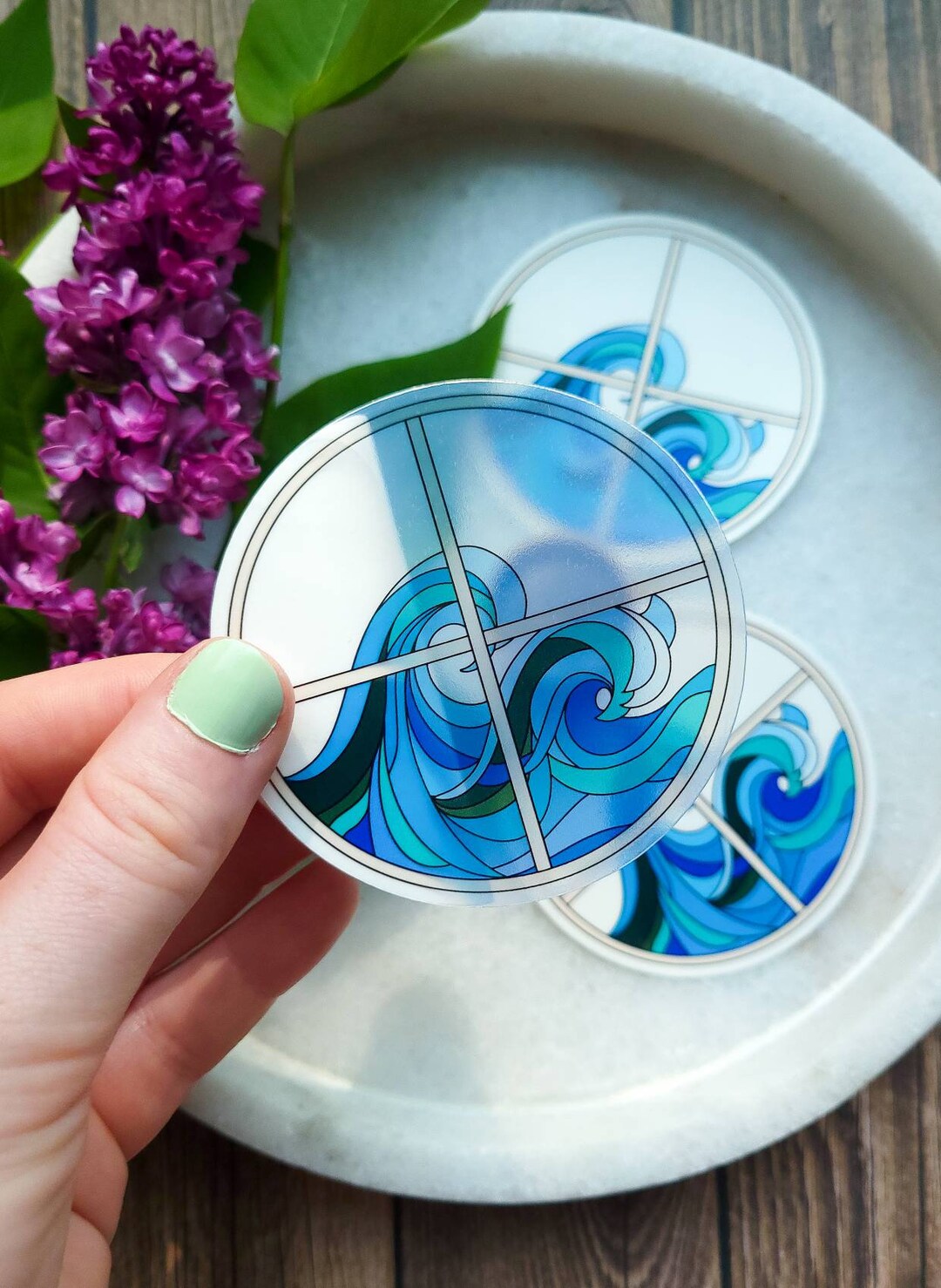 Ocean Wave Stained Glass Sticker - Etsy