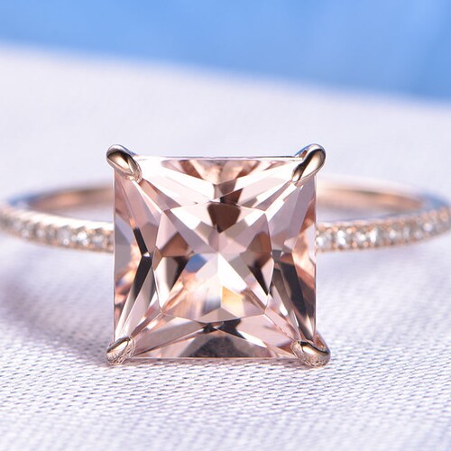 Princess Cut Morganite Engagement Ring Solitaire Rose Gold - Etsy