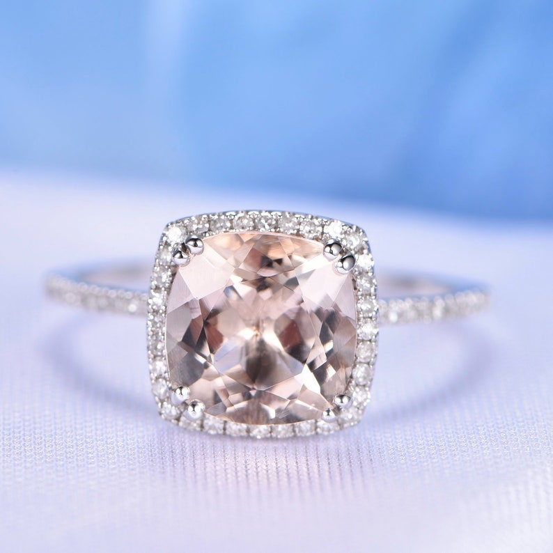 Pink Morganite Engagement Ring 9mm Cushion Cut Morganite Ring Etsy