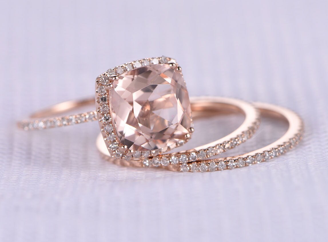 Rose Gold Morganite Wedding Set - Etsy