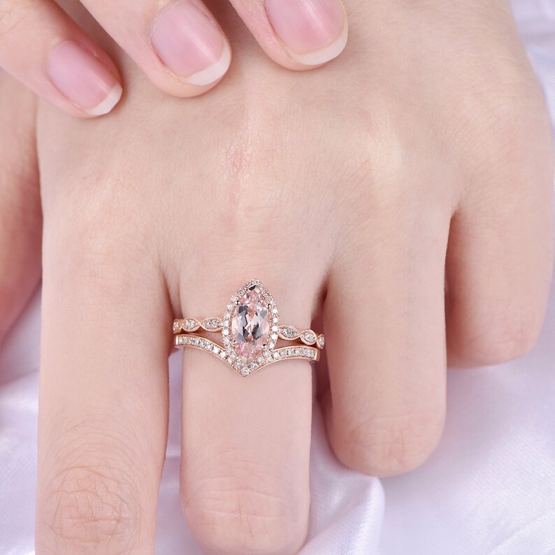 Morganite Ring Pink Morganite Engagement Ring Marquise Cut - Etsy