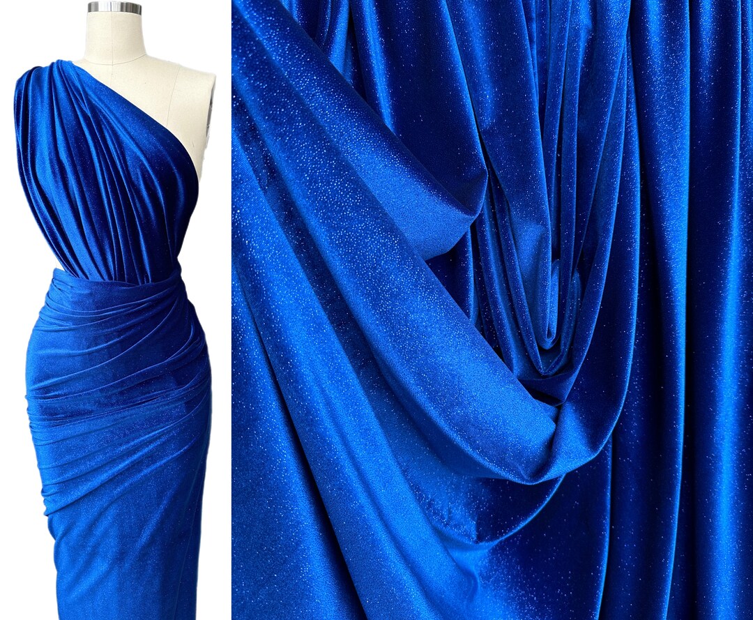 Royal Blue Glitter Stretch Velvet, Blue Shimmer Velvet for Dress ...