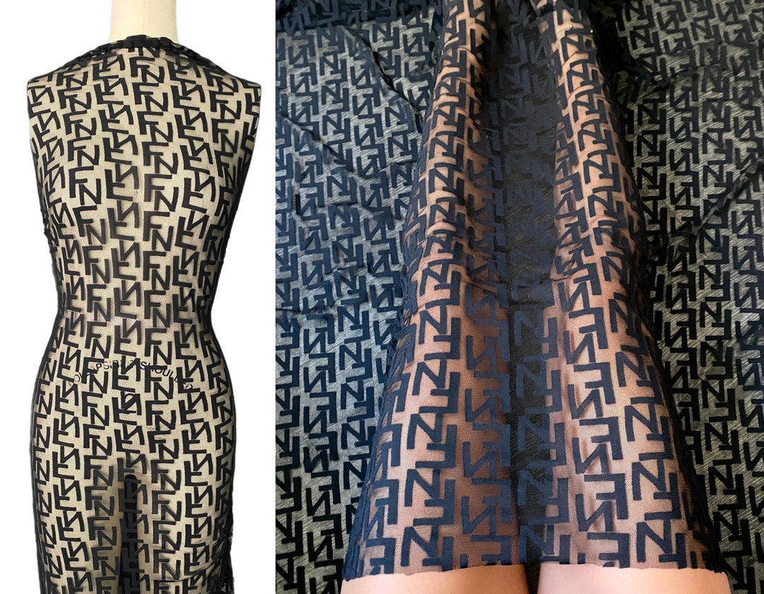 Black Geometric Pattern Mesh Lace Fabric, Black Power Mesh 4 Way ...