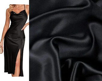Black Stretch Silk Charmeuse, Silk by Yard,luxurious Charmeuse for ...