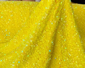 Alaina BRIGHT YELLOW Curlicue Sequins on Mesh Lace Fabric by - Etsy