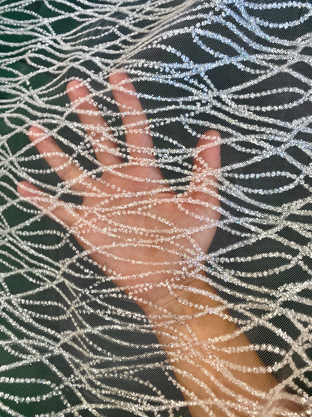 Bridal Glitter Lace Mesh, White Shimmer Lace Mesh, Pale Blush White ...