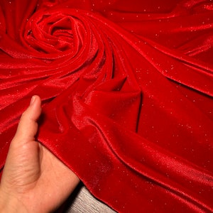 Red Shimmer Stretch Velvet, Red Glitter Velvet Fabric, Red Glimmery ...