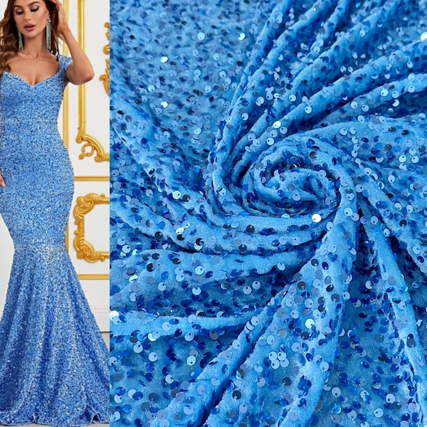 Blue Sequin Fabric - Etsy