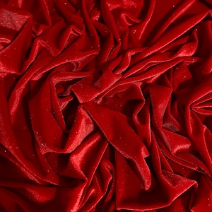 Red Shimmer Stretch Velvet, Red Glitter Velvet Fabric, Red Glimmery ...