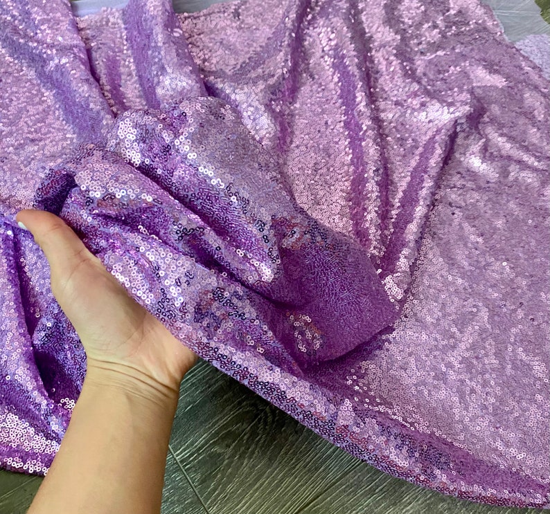 Lilac Sequin Fabric by Yard Lilac Stretch Sequins on Mesh for - Etsy