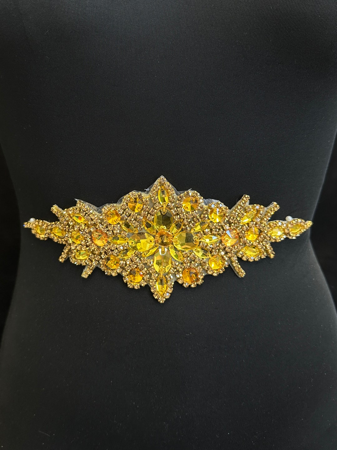 Gold Iron on Rhinestone Applique , Rhinestone Beaded Crystal ...