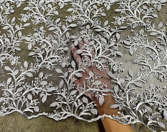 Braelyn SILVER Polyester Floral Embroidery With Sequins on Web Mesh ...